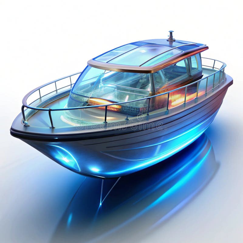 Levitating Transparent Boat with Glowing Hull Stock Illustration ...