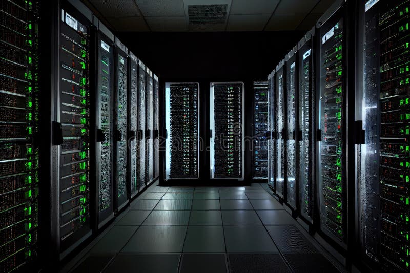 High-tech Library Data Center, Filled with Servers and Other High-tech ...