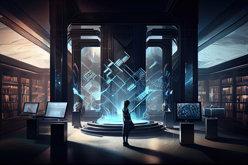High-tech Library with Holographic Interface, Touch Screens, and 3d ...