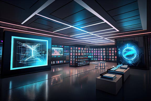 High-tech Library with Holographic Interface, Touch Screens, and 3d ...