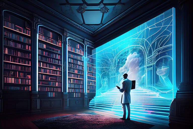 High-tech Library with Interactive Holographic Displays and Virtual ...