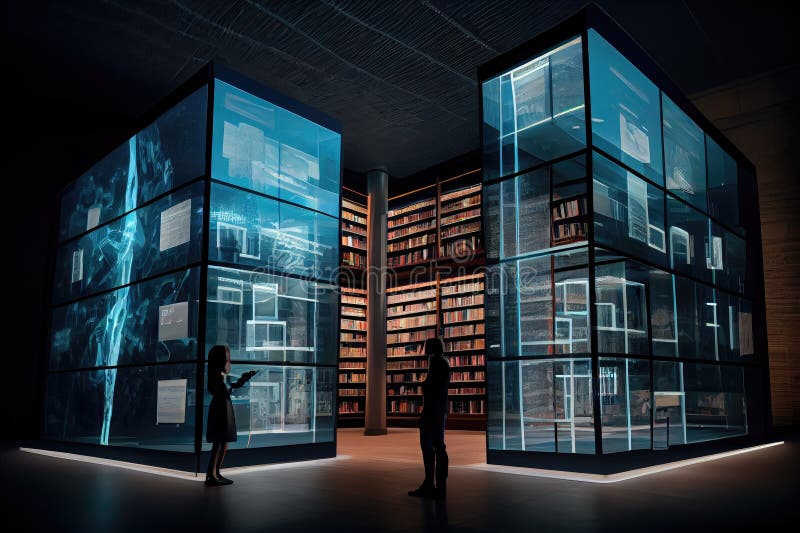High-tech Library with Touch Screens and Holographic Projections Stock ...