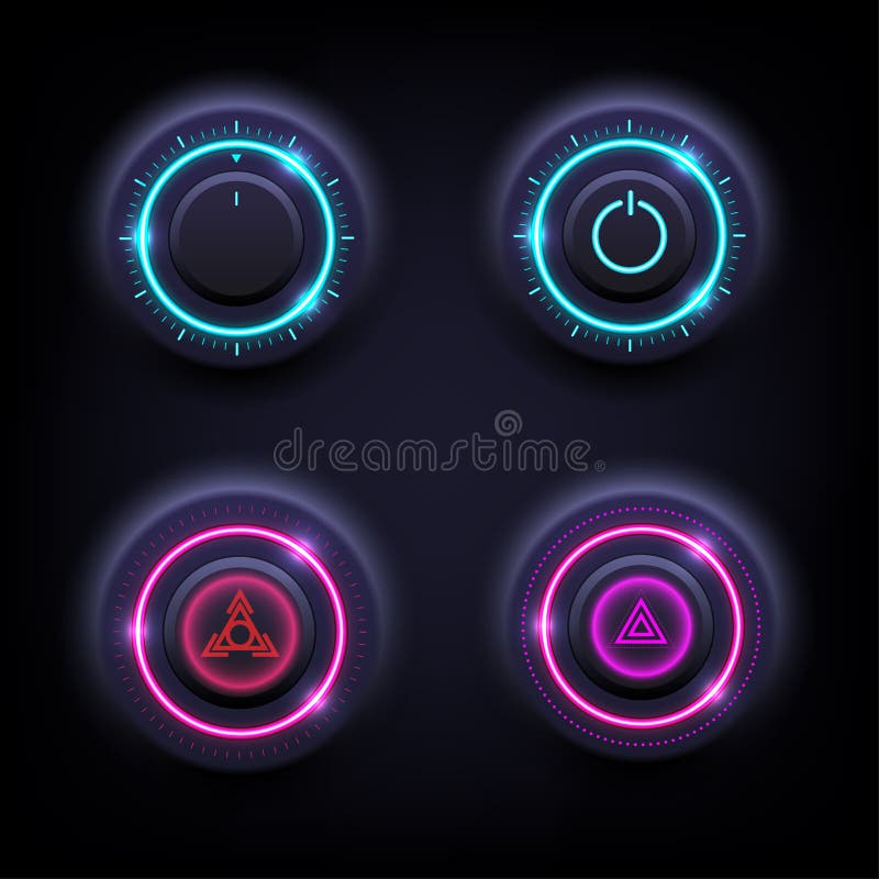 High-tech Light Button is a Set of Four Pieces on Gradient Background ...