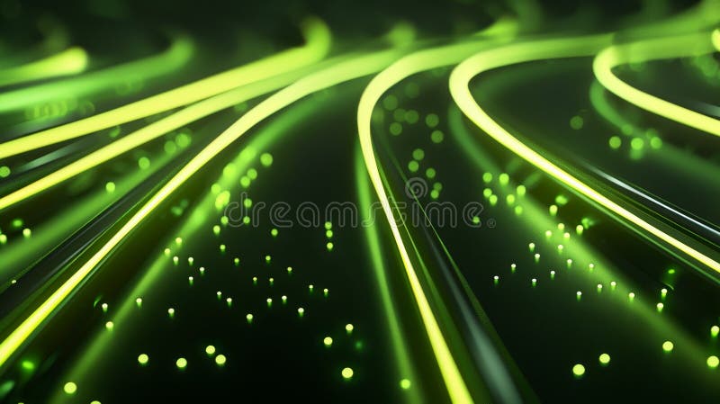 High-tech Light Trails with Green Glow Creating an Abstract Technology ...