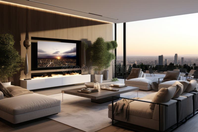 A High-tech Living Room with Integrated Security and Smart Home Devices ...