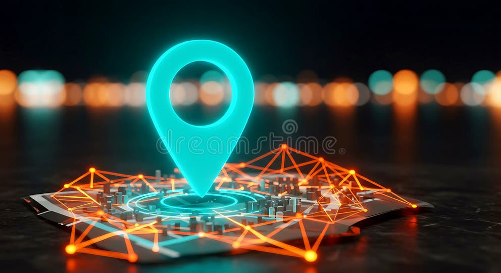 High-Tech Location Pin on Interactive City Map Stock Illustration ...