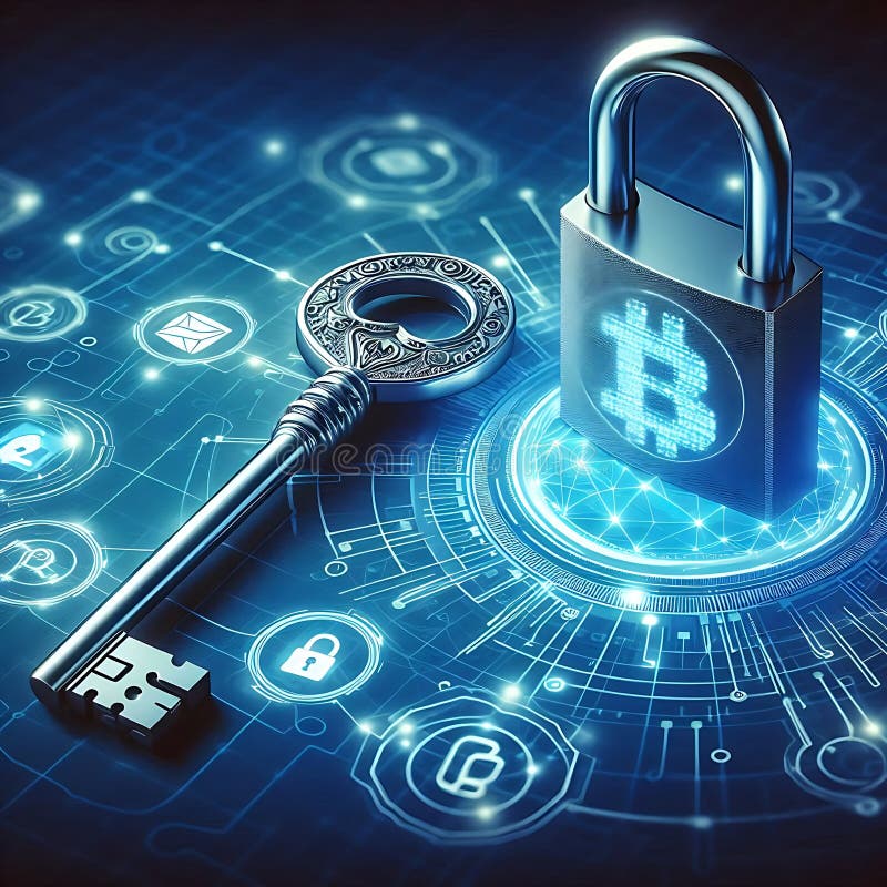 High-Tech Lock Design with Blockchain and Data Protection Symbols Stock ...