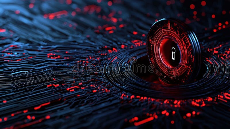 Hightech Lock Icon on a Circuit Pattern in Red and Black Colors ...