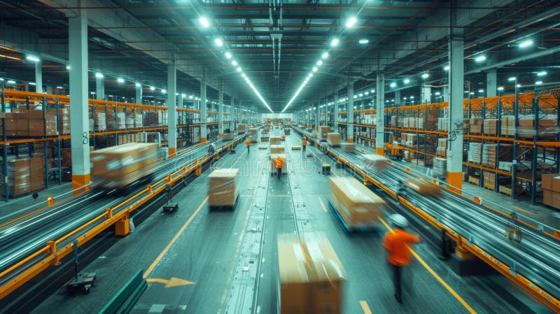 High-Tech Logistics Warehouse with Automated Conveyor Belts, Generative ...