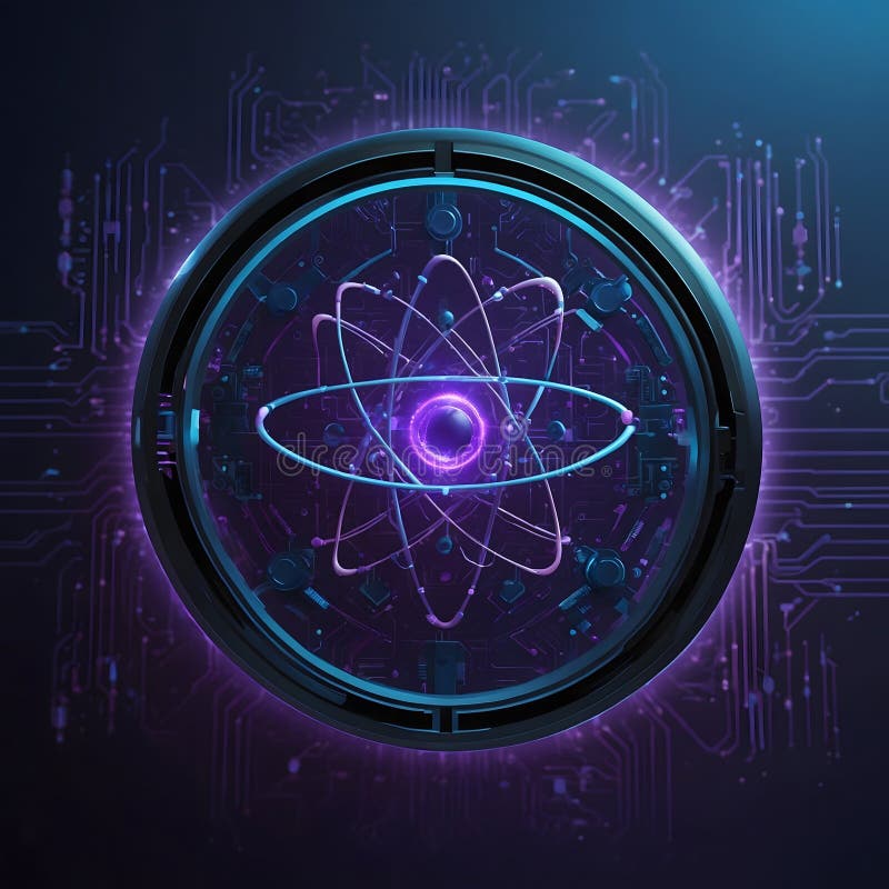 High-Tech Logo Featuring Glowing Atom and Circuit Elements Stock Photo ...