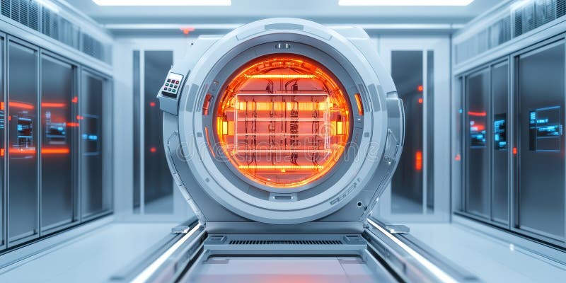 High Tech Machine with Glowing Elements in Modern Lab Stock ...