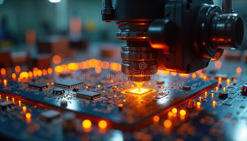 High-tech Machine Tool Installs Component on Circuit Board in Factory ...