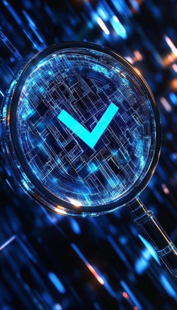 High Tech Magnifying Glass with Vibrant Blue Check Mark Symbolizing ...