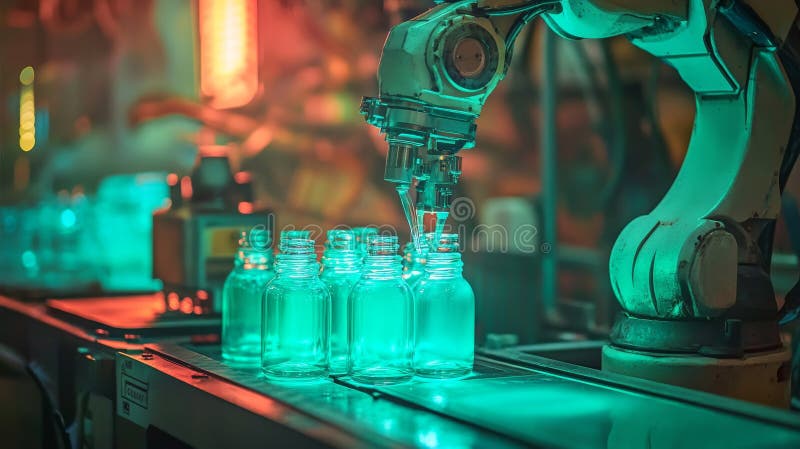 In a High-tech Manufacturing Environment, a Robotic Arm Meticulously ...