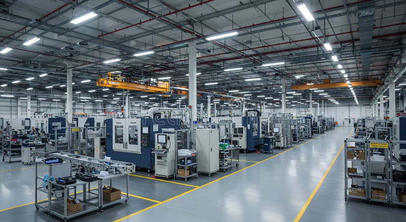 High-Tech Manufacturing Facility: Cleanroom Precision Machining & Automation Stock Illustration ...