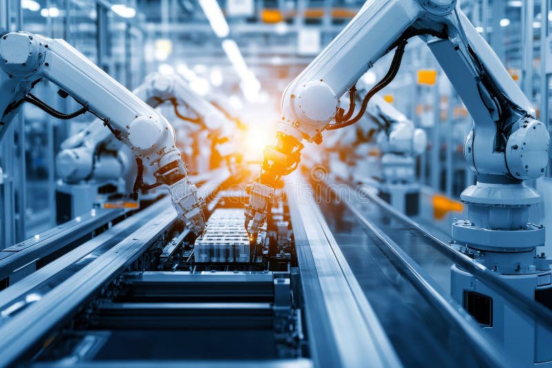 A High-tech Manufacturing Facility with Robotic Arms Assembling EV ...