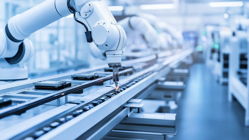 High-tech Manufacturing Facility, with Robotic Arms Stock Photo - Image ...
