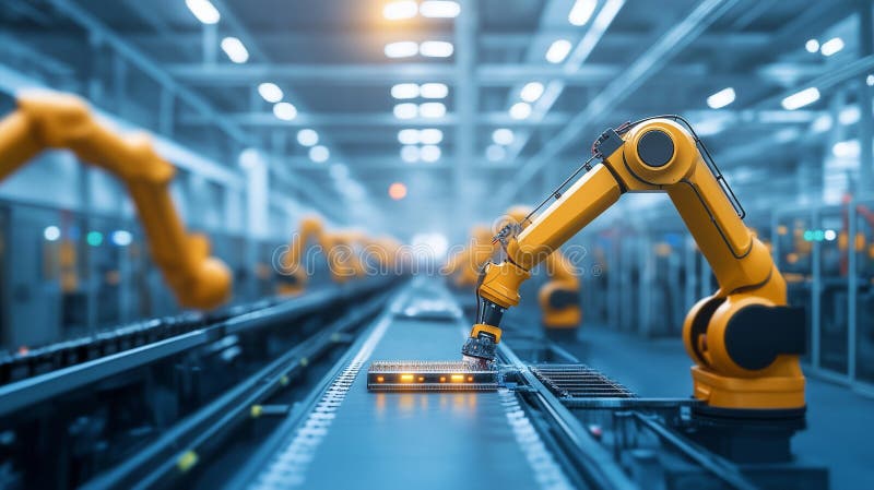 High-tech Manufacturing Facility, with Robotic Arms Stock Image - Image ...