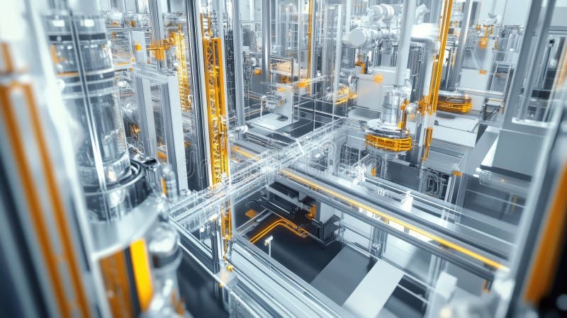 Futuristic Manufacturing Plant with Automated Assembly Line and Robotic ...