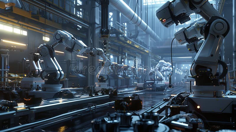 A High-tech Manufacturing Plant Featuring Robotic Arms and Automated ...