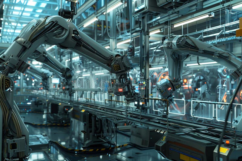 A High-tech Manufacturing Plant with Robotic Arms and Automated Systems ...