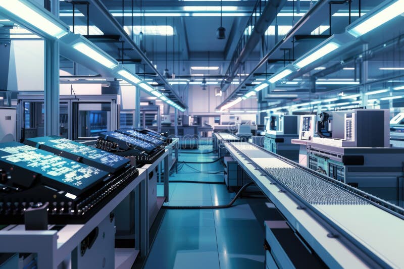 Modern Electronic Factory Interior - Advanced Robotics and Automated ...