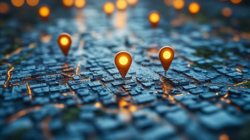 A High-tech Map with Illuminated Location Pins on a Dark, Modern Urban ...