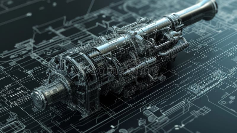 High-tech Mechanical Part on Blueprint Background Stock Photo - Image ...