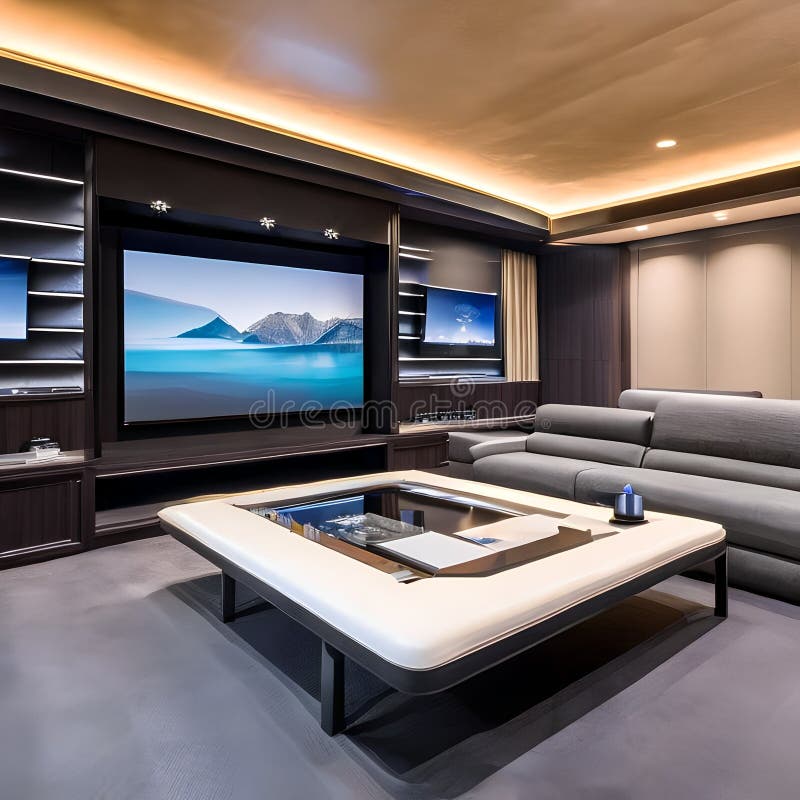 A High-tech Media Room with a Massive Screen, Comfortable Recliners ...