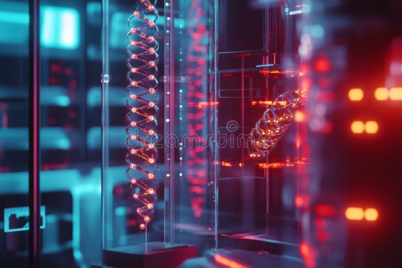 A High-tech Medical Research Lab Where Glowing Hexagonal DNA Strands ...
