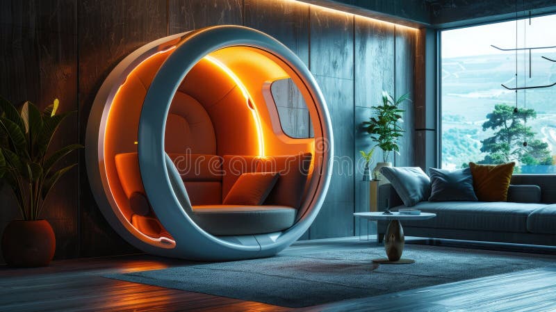 A High-tech Meditation Pod in a Futuristic Apartment, Using Augmented ...