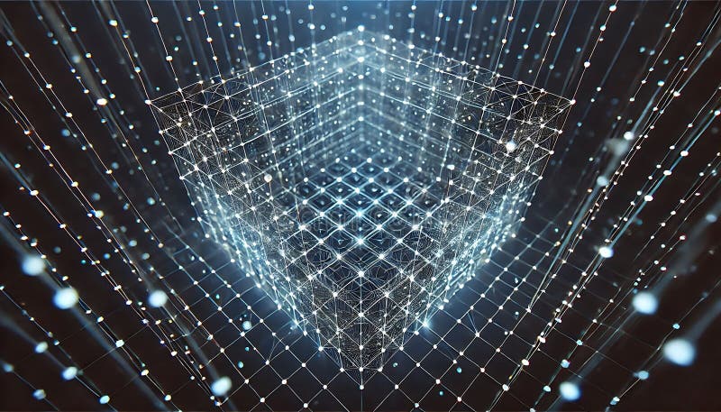 High-tech Mesh Grid with Glowing Points in 3D Perspective Suitable for ...