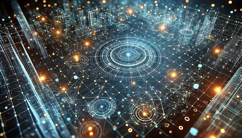 High-tech Mesh Grid with Glowing Points in 3D Perspective Suitable for ...