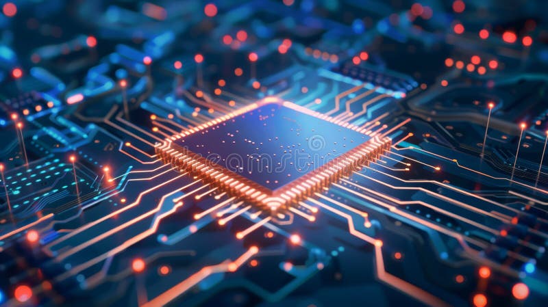 High-Tech Microchip on Advanced Circuit Board Stock Illustration ...