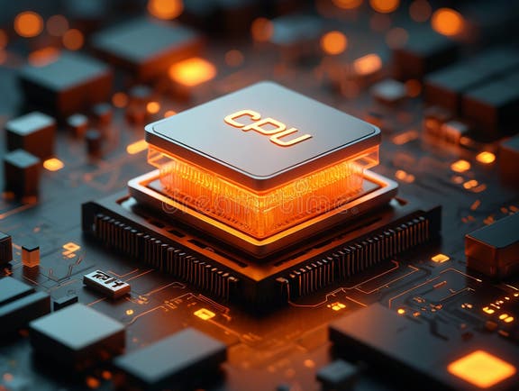 High Technology Microchip Circuit Board with Glowing CPU Core Stock ...