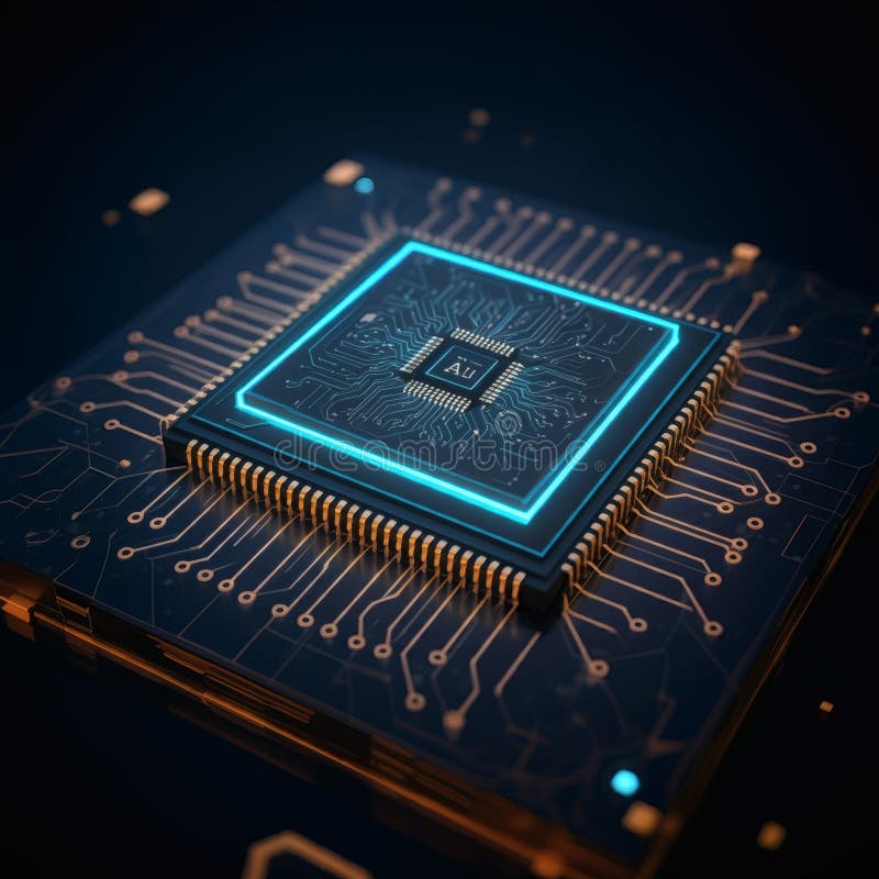 High Tech Microchip with Glowing Circuits Futuristic Processor Artificial Intelligence Computing ...
