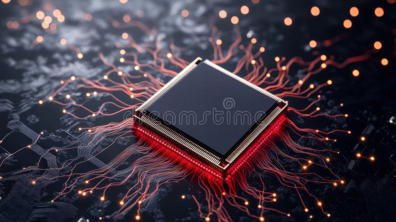 Hightech Microchip with Glowing Connections on a Dark Background Stock ...