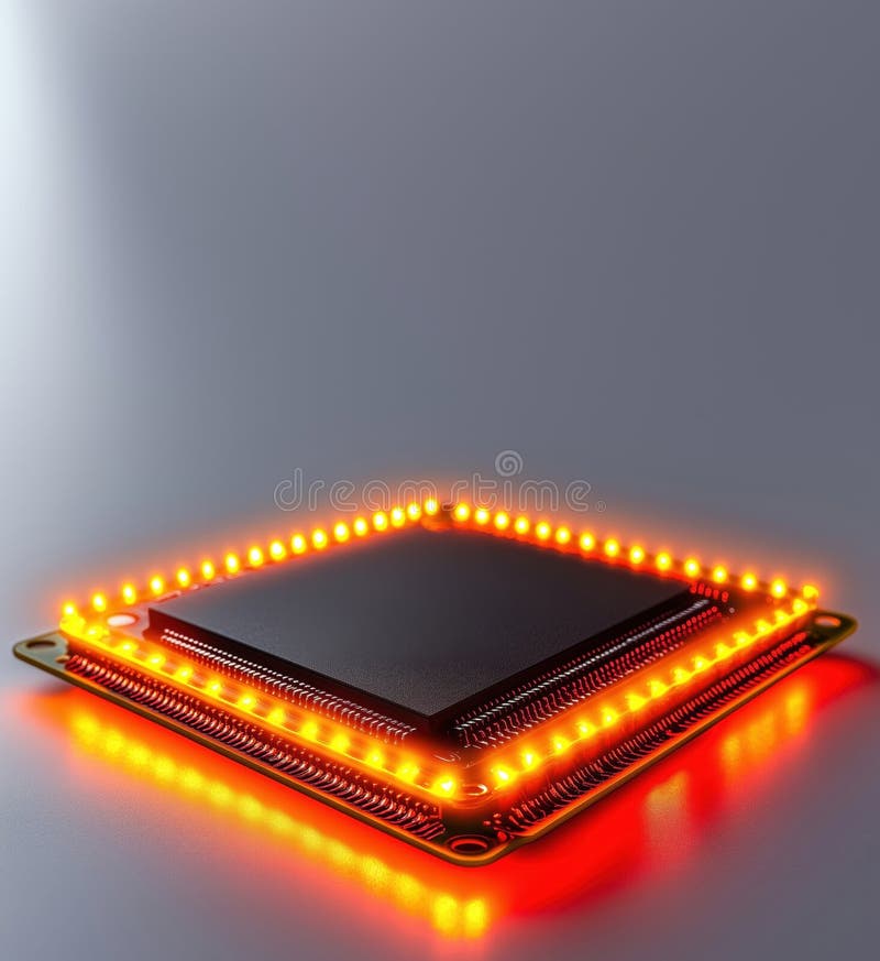 High Tech Microchip Glowing Led Lights Showcasing Advanced Technology ...