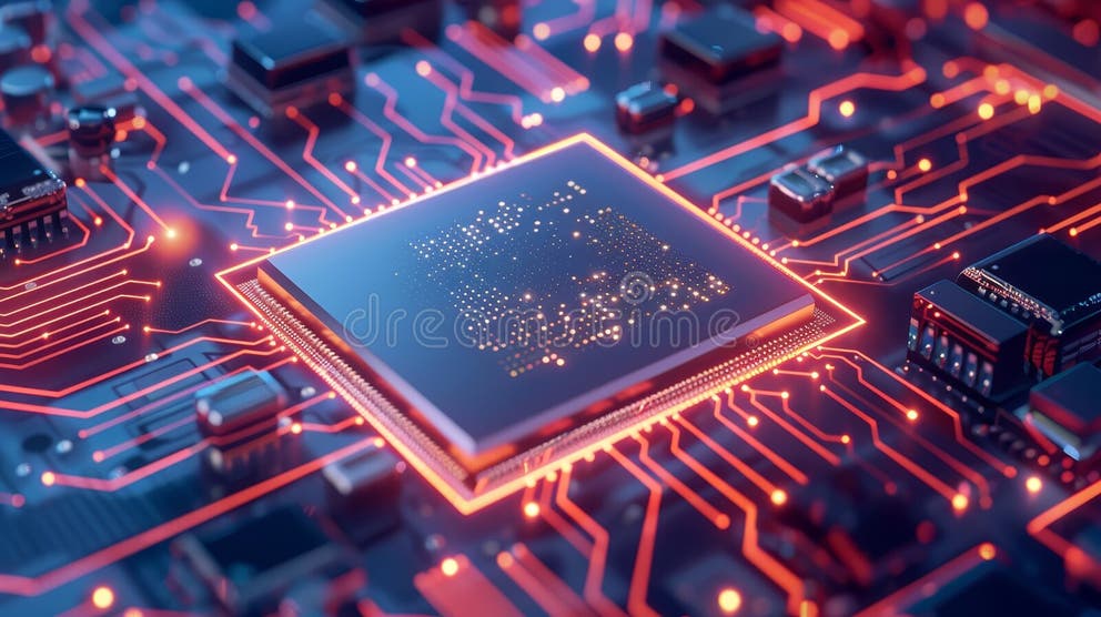 High-tech Microchip on Illuminated Circuit Board Stock Illustration ...