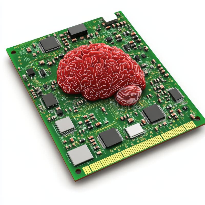 High Tech Microchip Integrated with a Human Brain Model Surrounded by ...