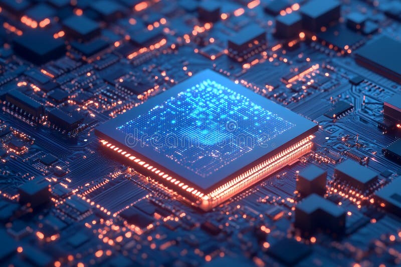 High Tech Microchip Processor Circuit Board Digital Data Flow Illuminated Technology Stock Image ...