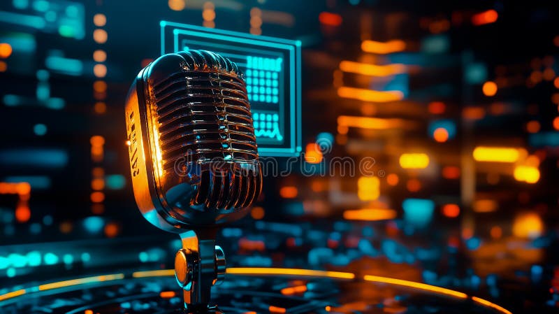 A High-tech Microphone Centered in the Foreground, with a Radial ...