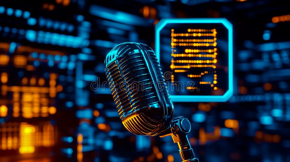 A High-tech Microphone Centered in the Foreground, with a Radial ...