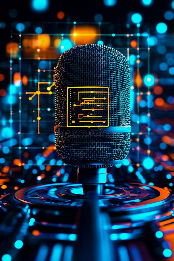 A High-tech Microphone Centered in the Foreground, with a Radial ...