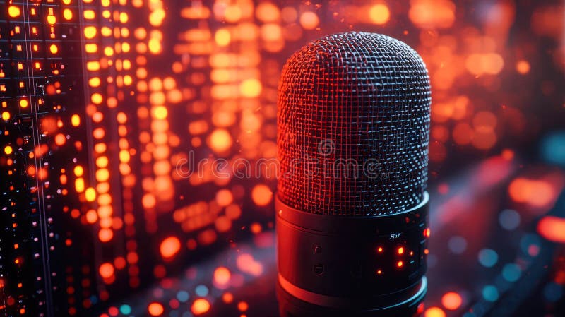 High-tech Microphone with Orange Bokeh Background, Suitable for ...