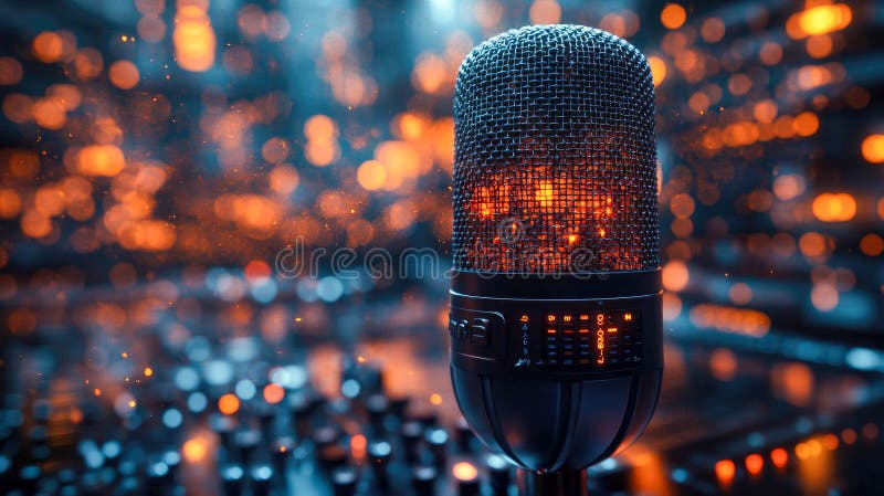 High-tech Microphone with Orange Bokeh Background, Suitable for ...
