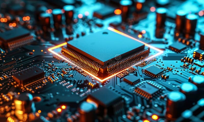 High-tech Microprocessor Chip on a Motherboard, a Concept of Advanced ...