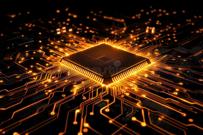 A Hightech Microprocessor Glowing with Illuminated Circuitry Showcasing Modern Computing ...