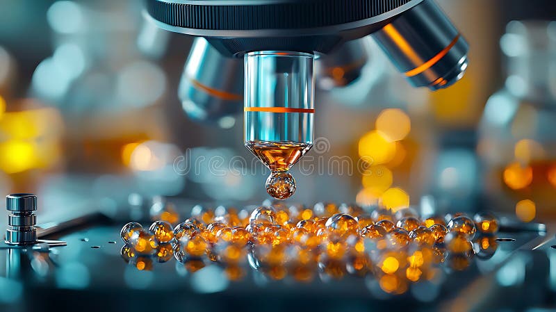 High Tech Microscope Examining Biochemical Reactions with Droplets ...