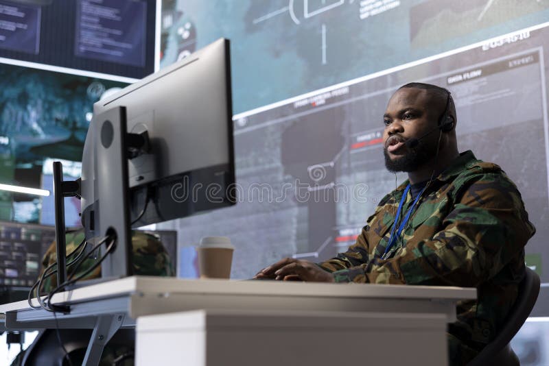 High Tech Military Soldier Analyzing Real Time Data for Missions Stock ...